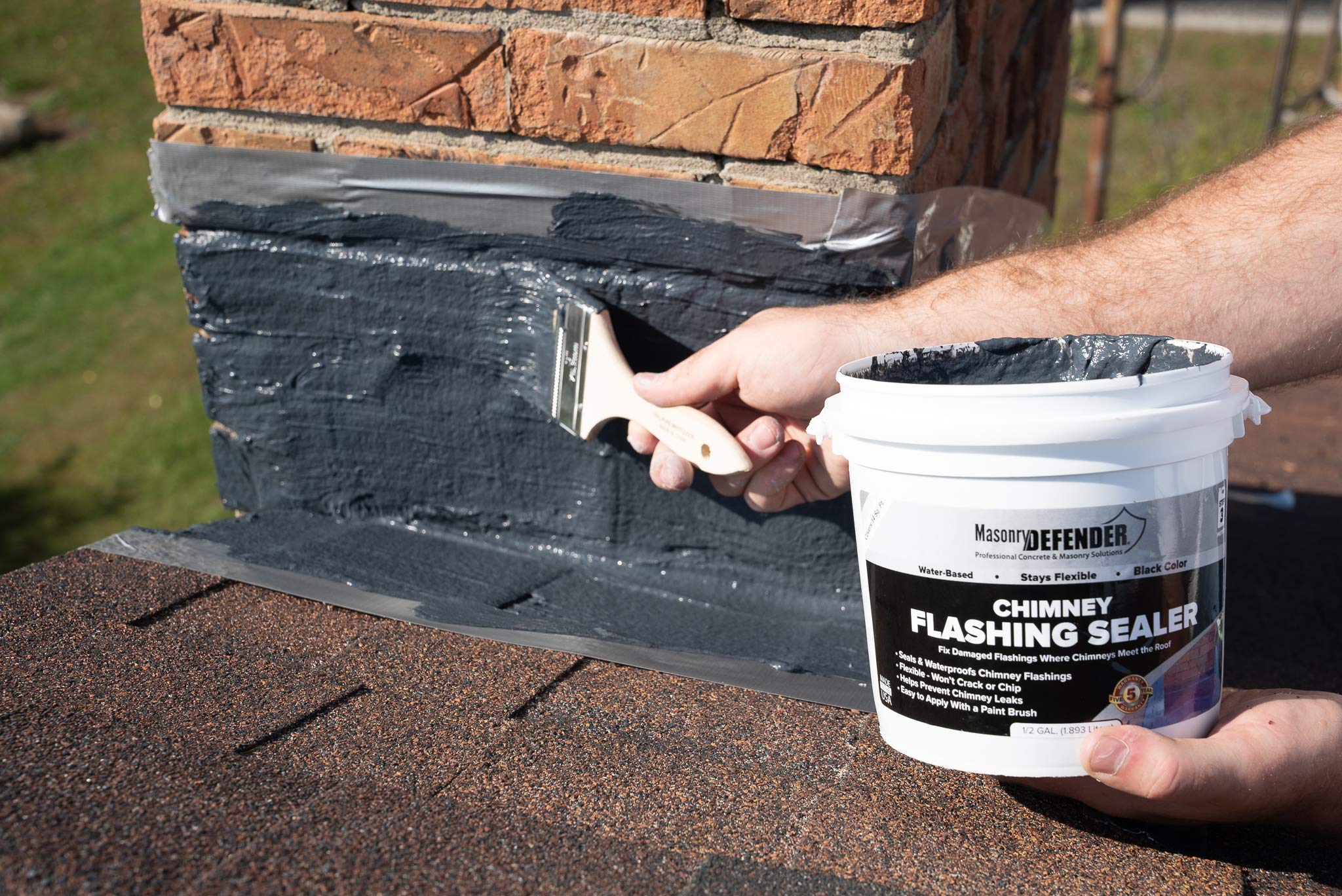 MasonryDefender Chimney Flashing Sealer - Flexible Coating That Protects Chimney Flashings from Water Leaks