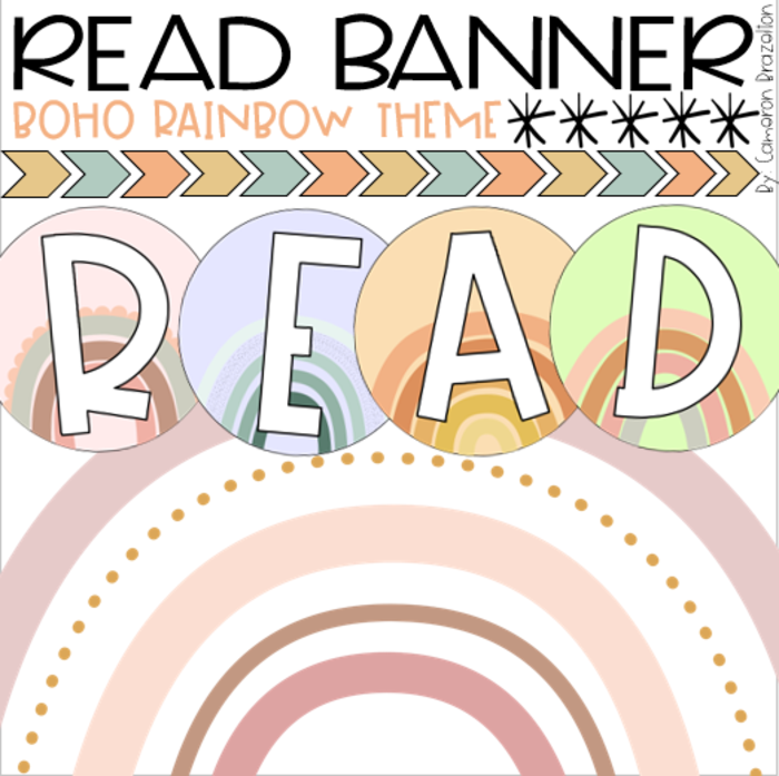 Reading Banner Bulletin Board Decoration Boho Rainbow Theme