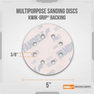 Fandeli | Circular Sanding Discs | Assorted Grits (80,120,220) | 50 Sheets of 5'' | 8 Holes | Hook and Loop | for Circular Sander | for Orbital Sander