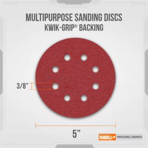 Fandeli | Circular Sanding Discs | Assorted Grits (80,120,220) | 50 Sheets of 5'' | 8 Holes | Hook and Loop | for Circular Sander | for Orbital Sander