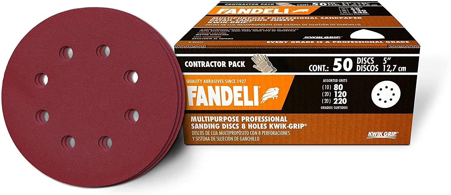 Fandeli | Circular Sanding Discs | Assorted Grits (80,120,220) | 50 Sheets of 5'' | 8 Holes | Hook and Loop | for Circular Sander | for Orbital Sander