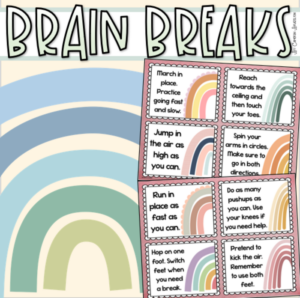 brain breaks movement cards boho rainbow theme