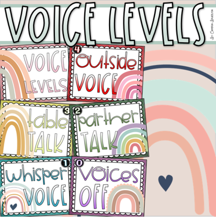 Voice Level Chart Posters Boho Rainbow Theme