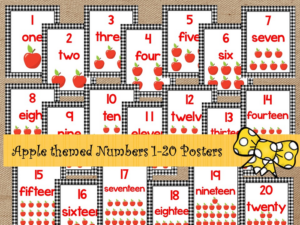 printable apple themed 1-20 number posters