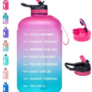 Venture Pal Half Gallon Water Bottle with 2 Lids, Large 64 oz Water Jug with Motivational Time Marker to Ensure You Drink Enough Water-White/Gray Gradient