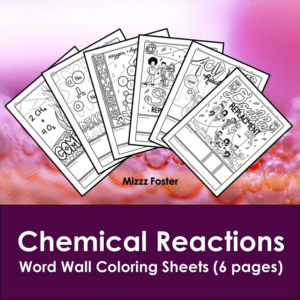 six types of chemical reactions word wall coloring sheets (6 pgs.)