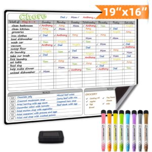 jjpro magnetic dry erase chore chart for multiple kids and adults:large whiteboard16"x19"-chore kids,calendar,meal board notes all-in-one,behavior kids,teenagers, white