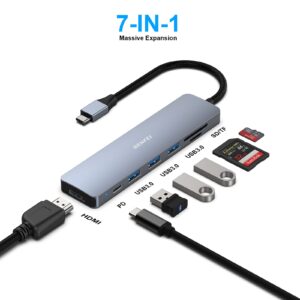 BENFEI 7in1 USB C Multiport Adapter with HDMI, SD/TF Card Reader, 3x USB 3.0, 60W Power Delivery, Compatible with iPhone 15 Pro/Max, MacBook, iPad Pro, iMac, S23, XPS17