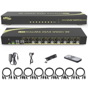 ekl kvm switch, 8 port v2.0 hdmi kvm switch supports hotkeys swapping 4k@60hz 4:4:4 1080p 3d, 8 in 1 out 8 pcs sharing with one set of keyboard and mouse