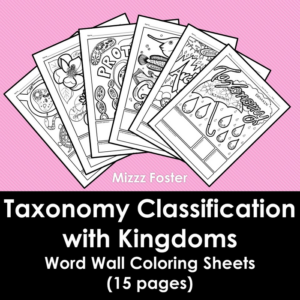 taxonomy classification and kingdoms word wall coloring sheets (15 pgs)