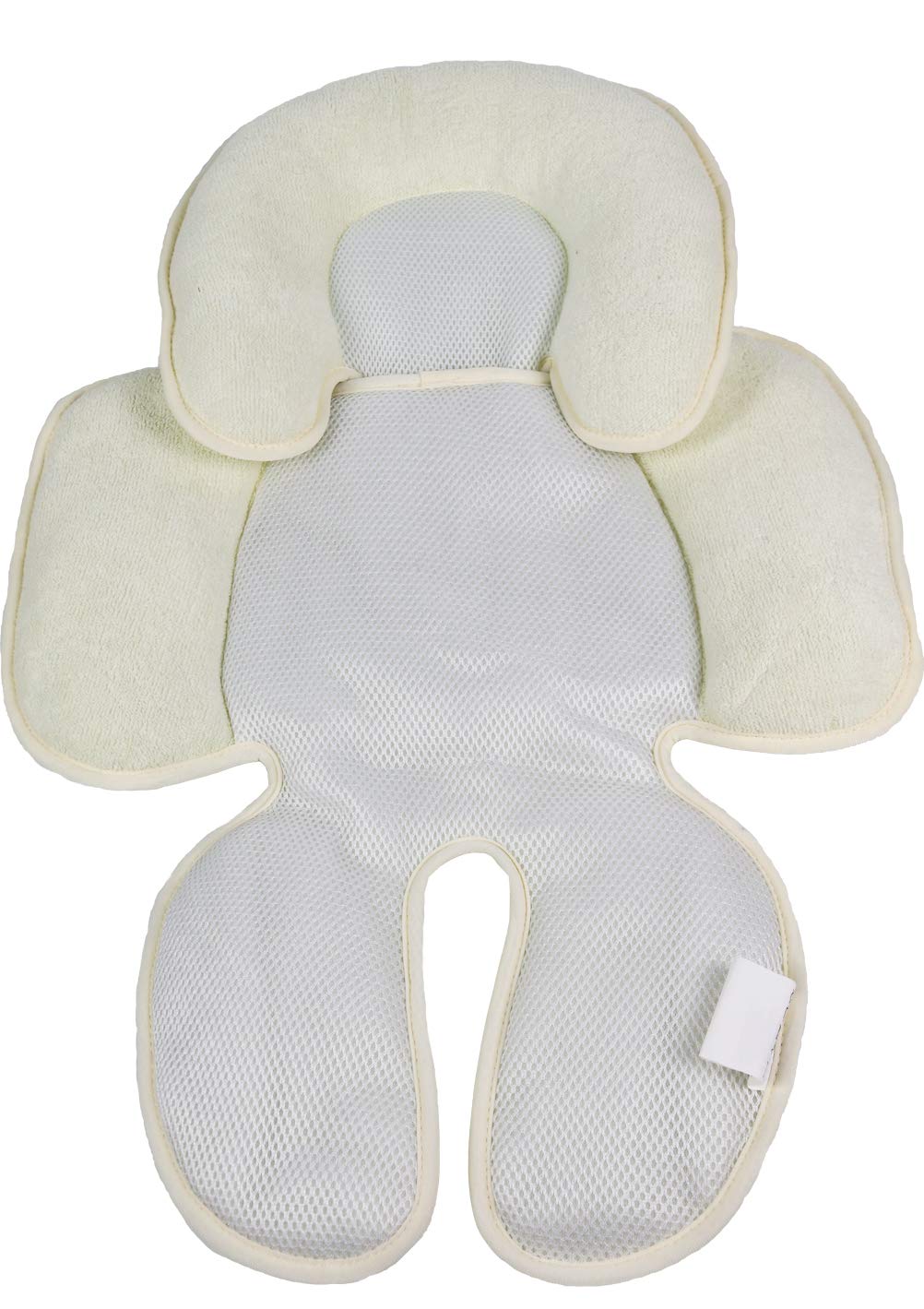 Long-Ci Baby Car Seat Pad Reversible with Head Neck Body Support for Stroller in Terry Towelling Beige