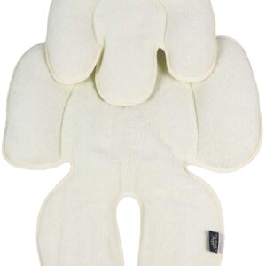 Long-Ci Baby Car Seat Pad Reversible with Head Neck Body Support for Stroller in Terry Towelling Beige