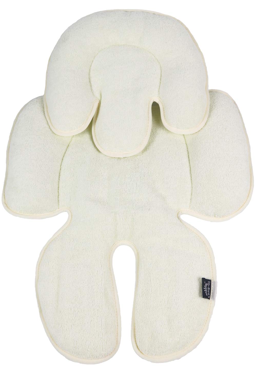 Long-Ci Baby Car Seat Pad Reversible with Head Neck Body Support for Stroller in Terry Towelling Beige