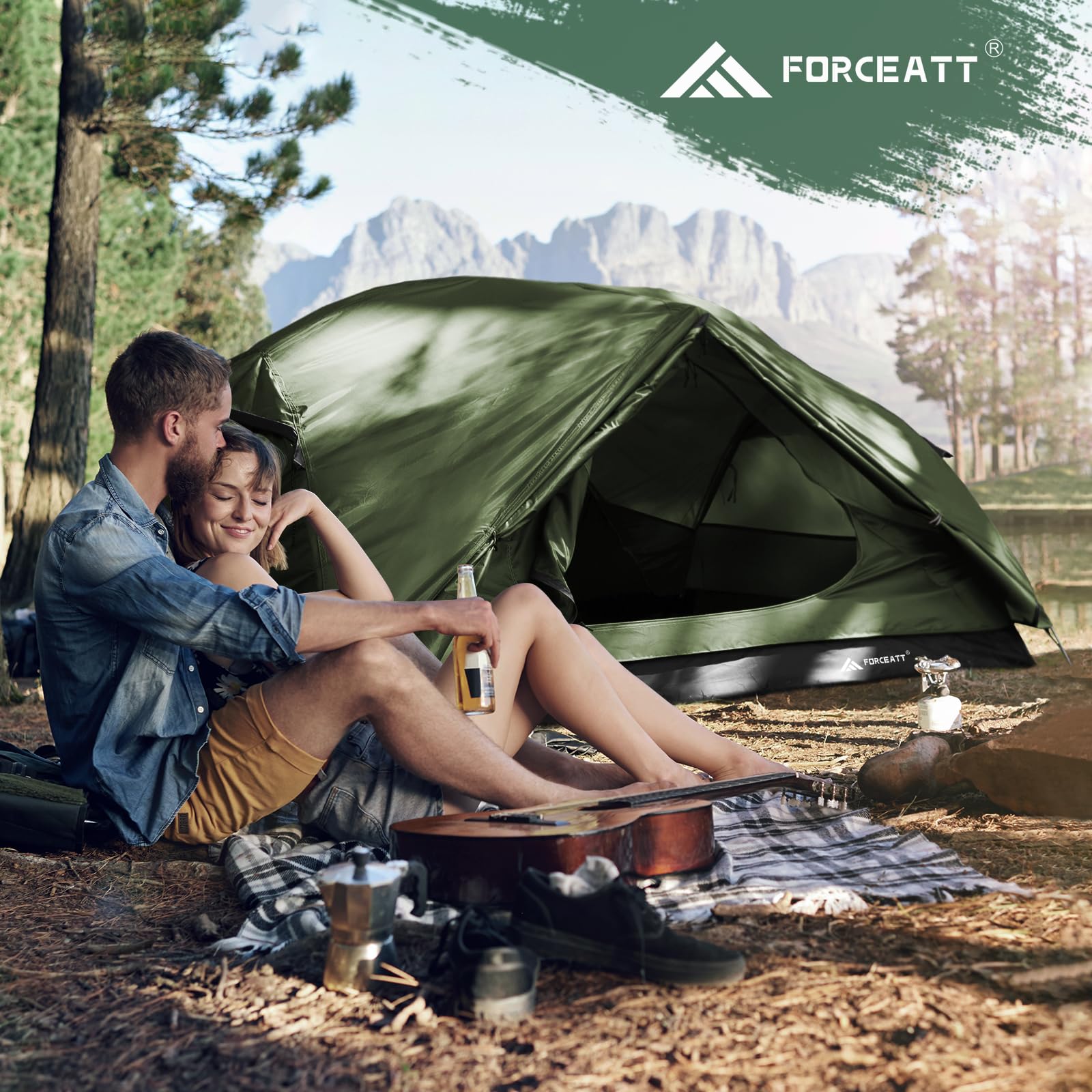 Forceatt Tent 2-3 Person Camping Tent, Waterproof and Windproof 3-4 Seasons Ultralight Backpack Tent, can be Installed Immediately, Suitable for Hiking, Camping, Outdoor (2-Person-Dark Green)