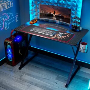 eureka ergonomic gaming desk 39 inch,pc computer desk, x shaped gaming computer desk with mouse pad, carbon fiber surface home office gamer desk with cup holder & headphone hook & controller stand