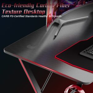 EUREKA ERGONOMIC Gaming Desk 39 Inch,PC Computer Desk, X Shaped Gaming Computer Desk with Mouse Pad, Carbon Fiber Surface Home Office Gamer Desk with Cup Holder & Headphone Hook & Controller Stand