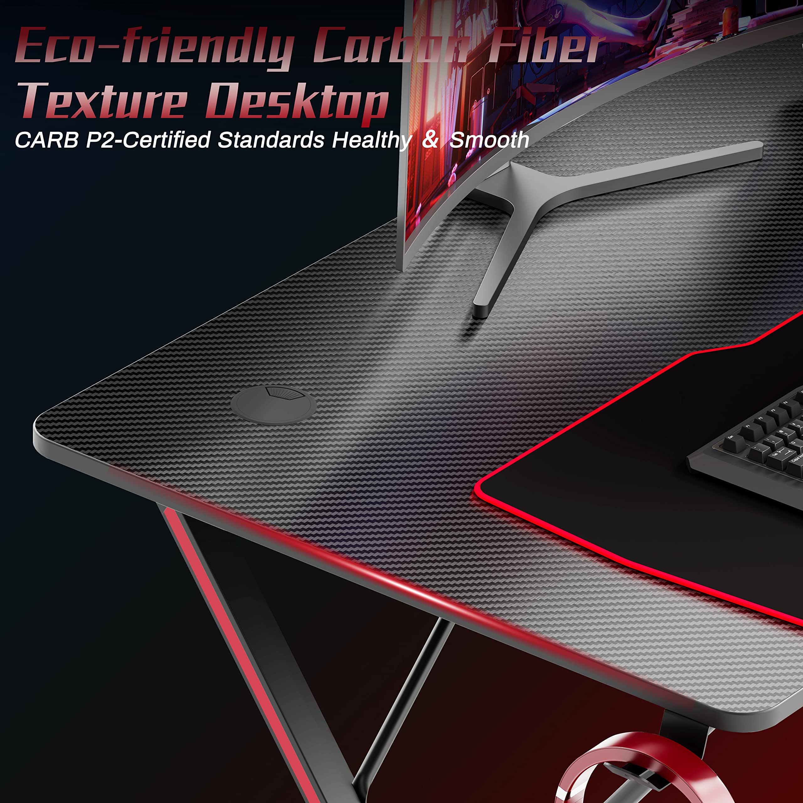 EUREKA ERGONOMIC Gaming Desk 39 Inch,PC Computer Desk, X Shaped Gaming Computer Desk with Mouse Pad, Carbon Fiber Surface Home Office Gamer Desk with Cup Holder & Headphone Hook & Controller Stand