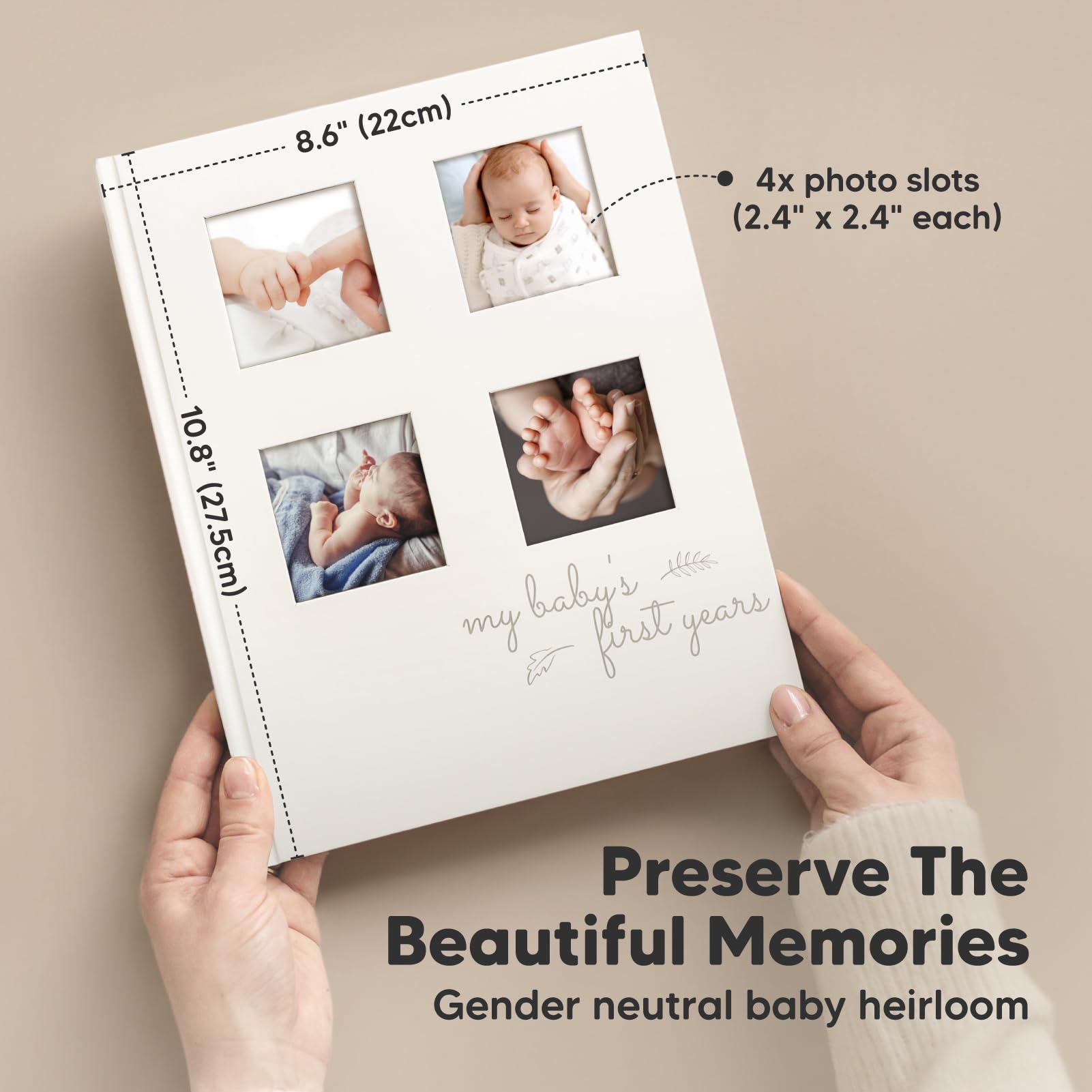 Baby Memory Book First 5 Years Journal - Modern Baby Milestone Book Hardcover 66 Pages, Baby’s First Year Book, Baby Book for Boys,Girls,Baby Photo Albums,Baby Scrapbook Album(Alpine White)