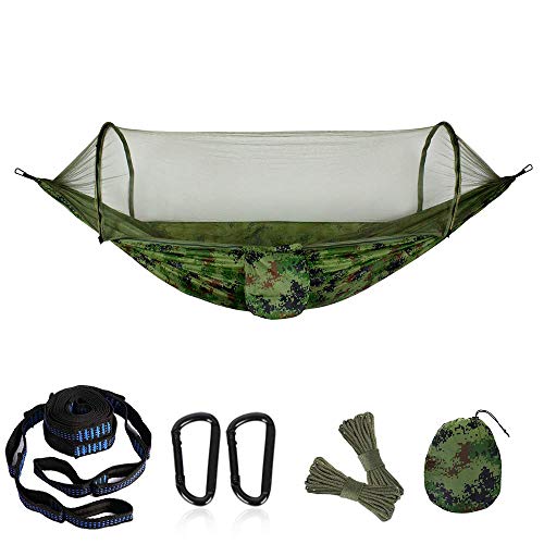 Camping Hammock Portable Hammock with Net Double Hammock with Parachute Fabric 115" 55" Hammock Net for 2 Persons Tree Tent Outdoors (Camouflage)