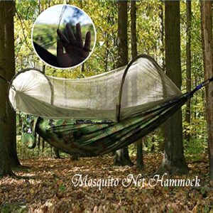 Camping Hammock Portable Hammock with Net Double Hammock with Parachute Fabric 115" 55" Hammock Net for 2 Persons Tree Tent Outdoors (Camouflage)