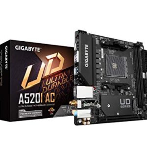 Gigabyte A520I AC (AMD Ryzen AM4/Mini-ITX/Direct 6 Phases Digital PWM with 55A DrMOS/Gaming GbE LAN/Intel WiFi+Bluetooth/NVMe PCIe 3.0 x4 M.2/3 Display Interfaces/Q-Flash Plus/Motherboard)