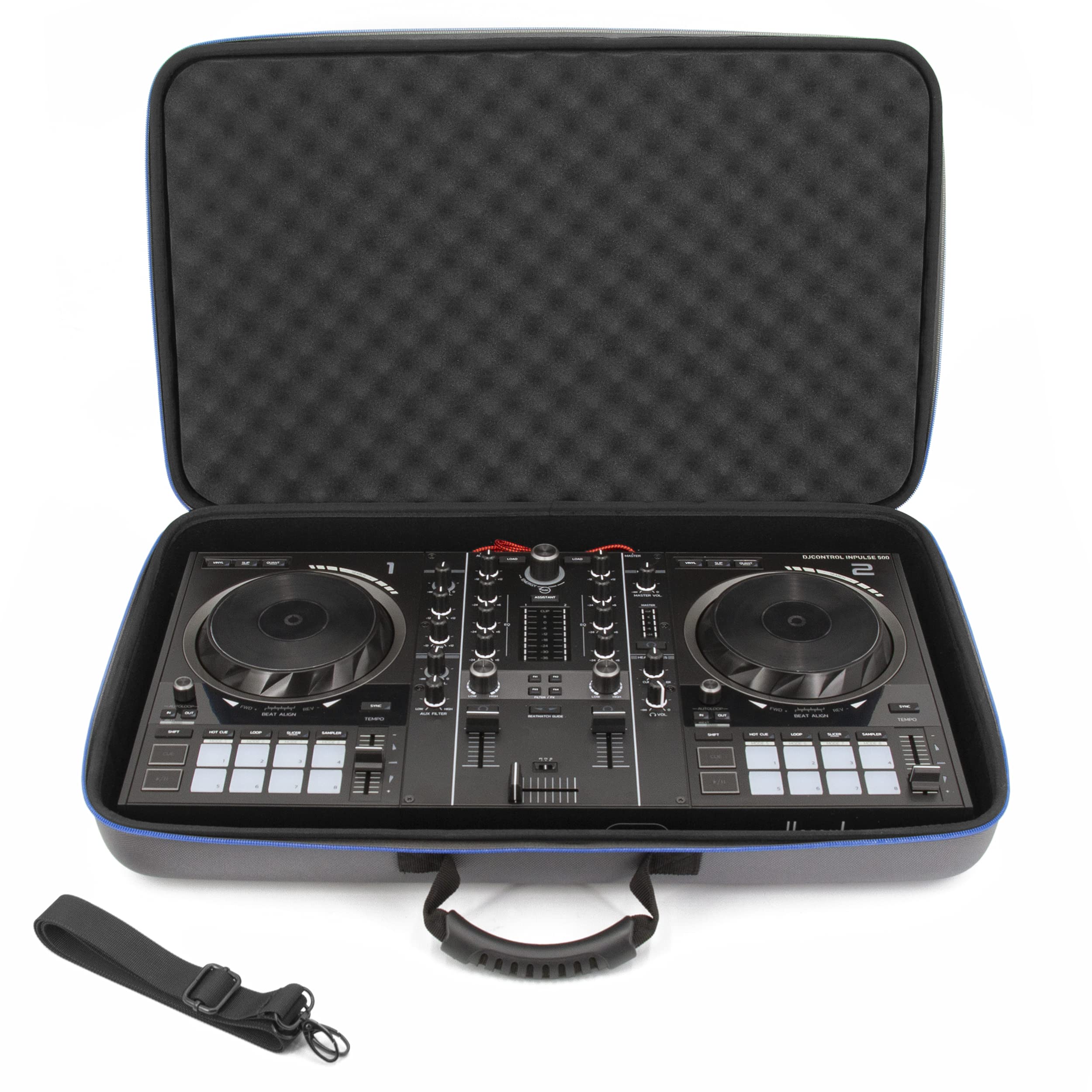 CASEMATIX DJ Controllers Travel Case Compatible with Hercules DJ Controller DJControl Inpulse 500 MK2 and More - Hard Shell DJ Mixer Case with Shoulder Strap and Foam For Audio Equipment - Case Only