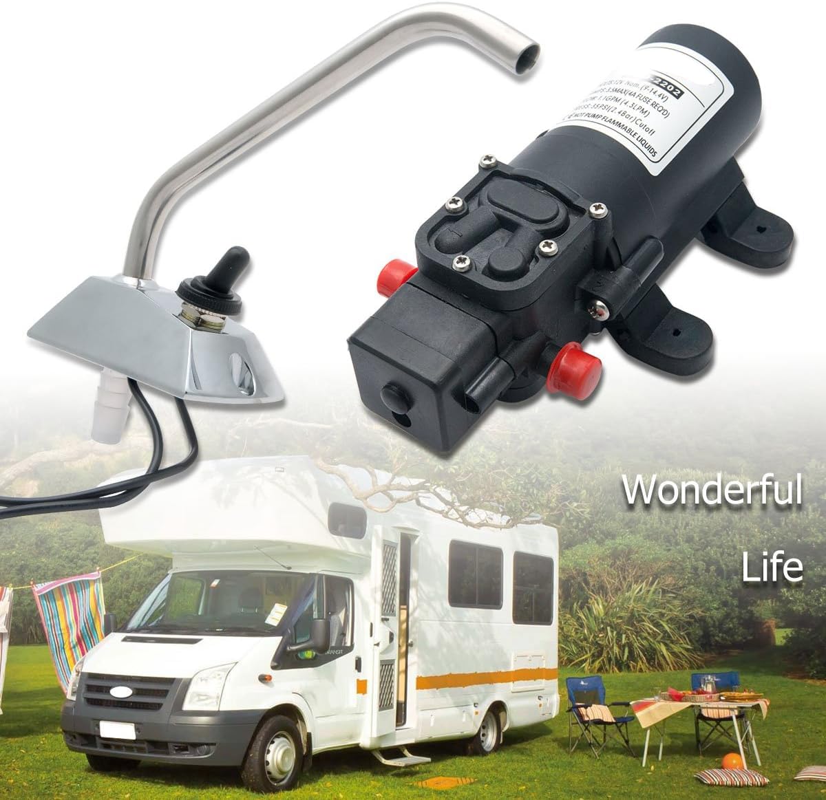 MACHSWON Water Pump 12V Self-Priming Galley High Pressure Electric Pumps Spin Faucet/Tap for RV Boat/Caravan Motorhome