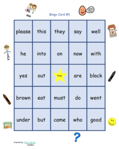 kindergarten sight word bingo