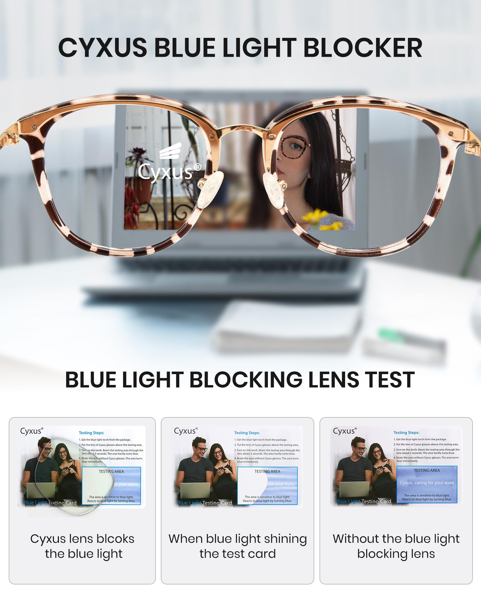 Cyxus Blue Light Blocking Leopard Fashion Lightweight Tr90 Computer Glasses For Women Anti Eye Strain And Glare Uv Blocking Filter Cute Round Metal Frames Eyewear