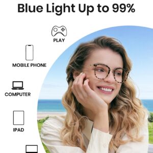 Cyxus Blue Light Blocking Leopard Fashion Lightweight Tr90 Computer Glasses For Women Anti Eye Strain And Glare Uv Blocking Filter Cute Round Metal Frames Eyewear