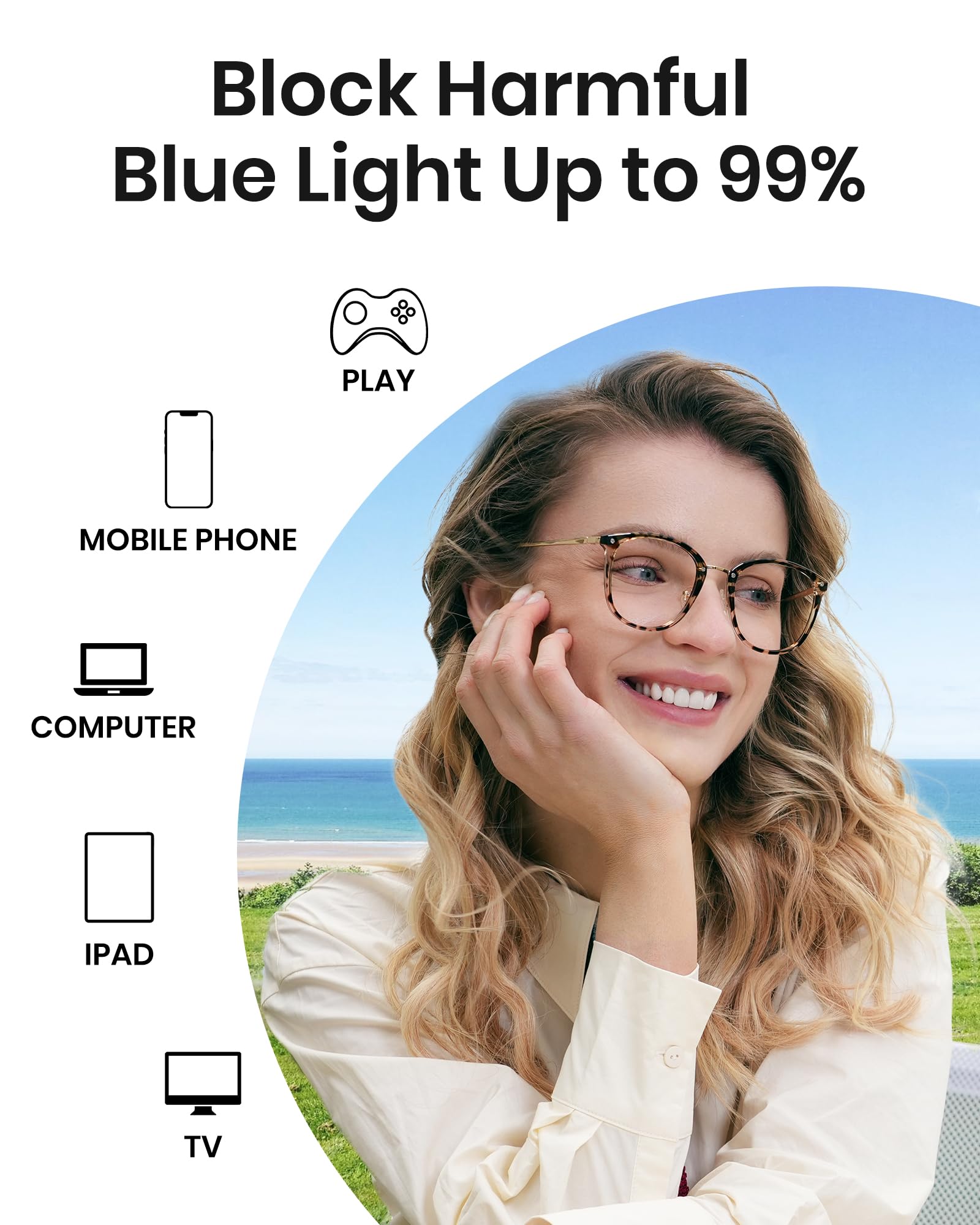 Cyxus Blue Light Blocking Leopard Fashion Lightweight Tr90 Computer Glasses For Women Anti Eye Strain And Glare Uv Blocking Filter Cute Round Metal Frames Eyewear