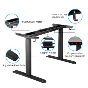 Yoogu Electric Dual Motor Sit Stand up Desk Frame Height Adjustable Standing Desk Base with USB A and C Ports- Table Legs 3 Memory Controller for Home and Office,Black