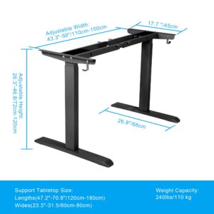 Yoogu Electric Dual Motor Sit Stand up Desk Frame Height Adjustable Standing Desk Base with USB A and C Ports- Table Legs 3 Memory Controller for Home and Office,Black