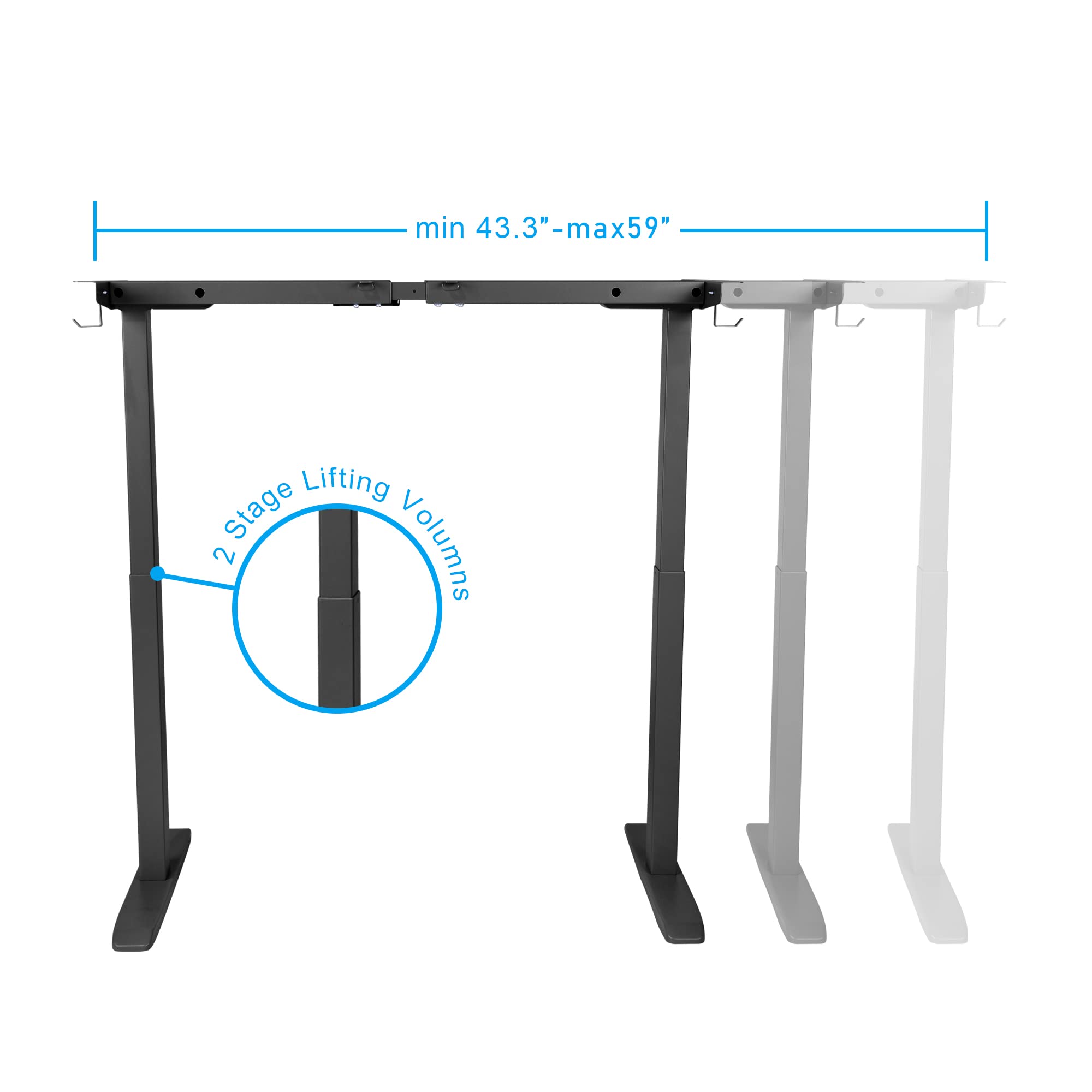 Yoogu Electric Dual Motor Sit Stand up Desk Frame Height Adjustable Standing Desk Base with USB A and C Ports- Table Legs 3 Memory Controller for Home and Office,Black