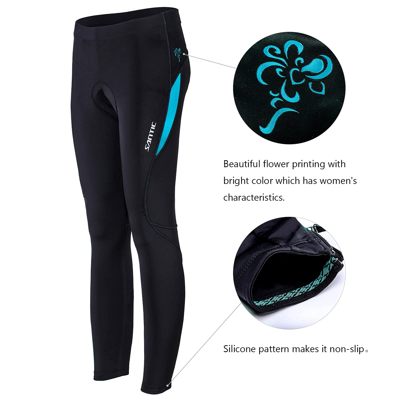 Santic Bike Pants Women's 4D Padded Bike Cycling Tights Biking Capris for Women Long Road Trousers Quick Dry Blue XL Parni