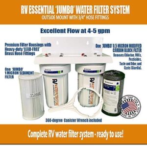 RVWaterFilterStore Essential Jumbo High Flow RV, Camper, Tiny House, Van Conversion Water Filtration System Made in USA + Warranty