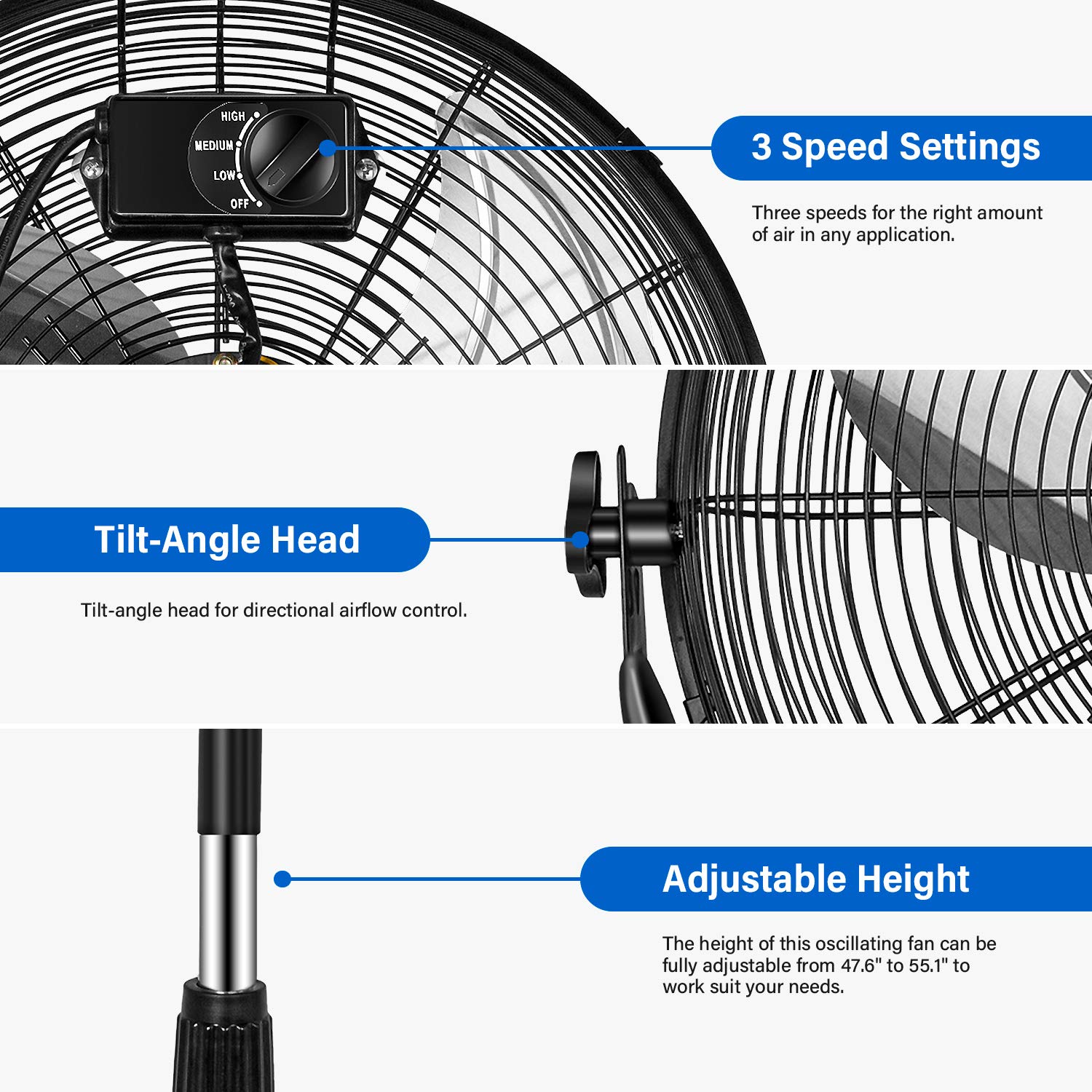 Simple Deluxe 18 Inch Pedestal Standing Fan, High Velocity, Heavy Duty Metal For Industrial, Commercial, Residential, Greenhouse Use, 2- Pack, Black