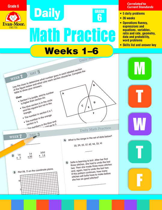 Daily Math Practice Bundle, Grade 6, Weeks 1-6