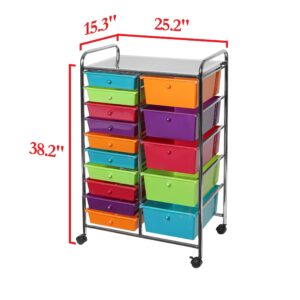 Seville Classics Rolling Utility Organizer Storage Cart for Home Office, School, Classroom, Scrapbook, Hobby, Craft, 15 Drawer, Multicolor (Pearlized)