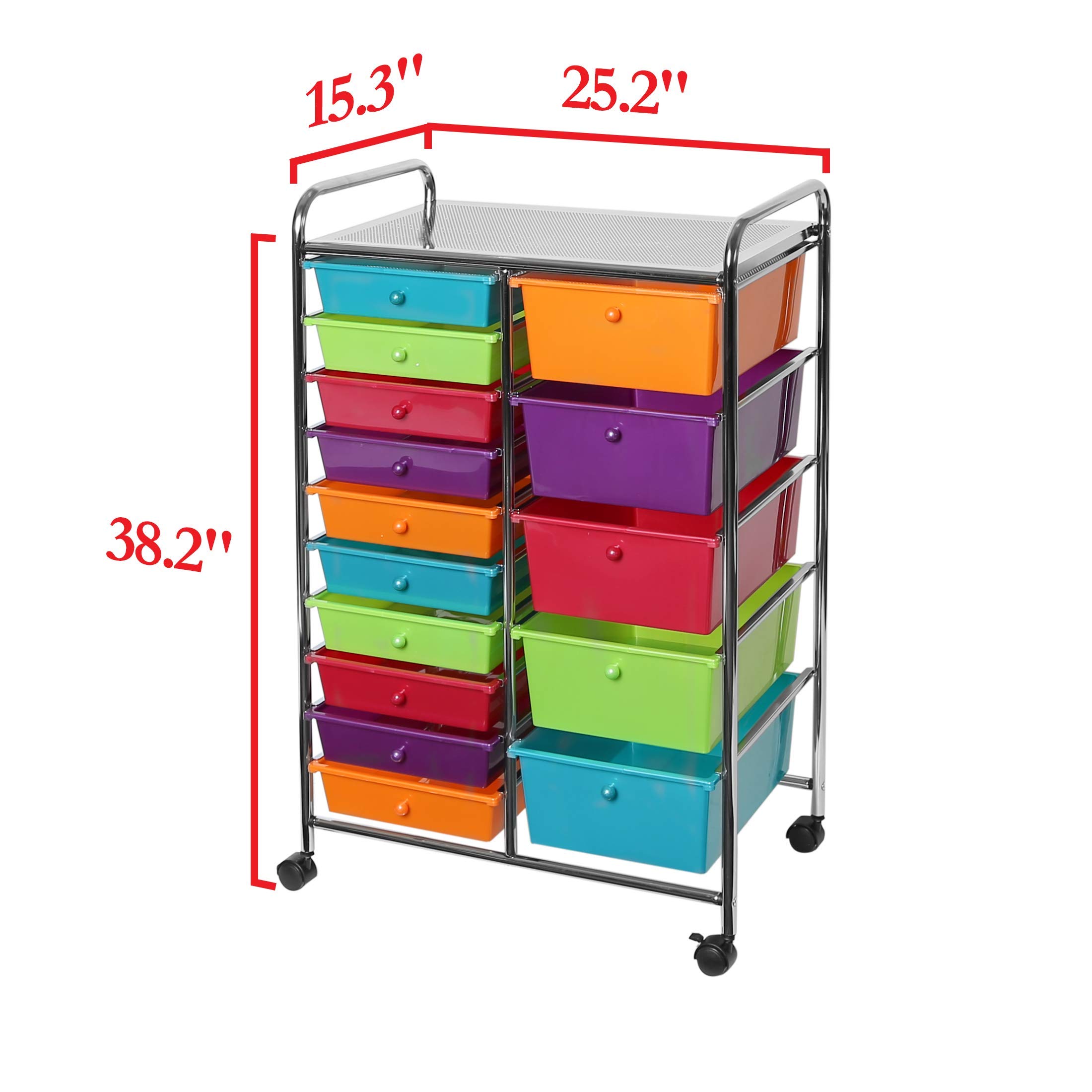 Seville Classics Rolling Utility Organizer Storage Cart for Home Office, School, Classroom, Scrapbook, Hobby, Craft, 15 Drawer, Multicolor (Pearlized)