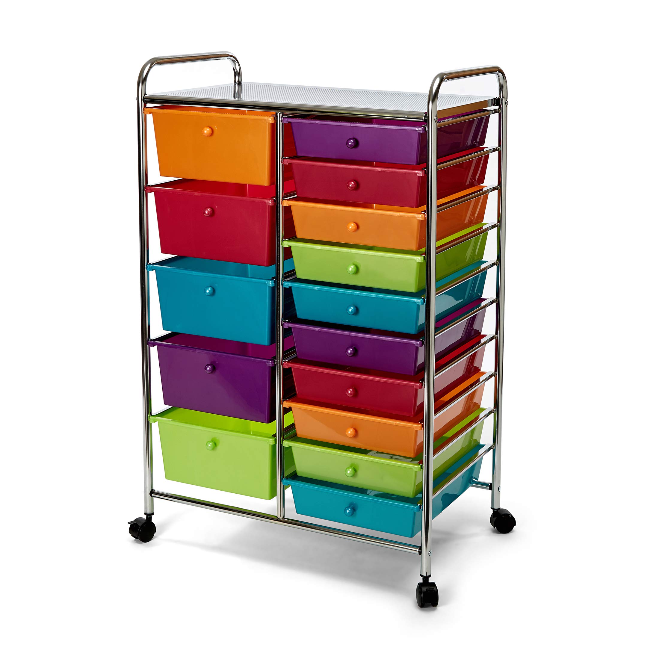 Seville Classics Rolling Utility Organizer Storage Cart for Home Office, School, Classroom, Scrapbook, Hobby, Craft, 15 Drawer, Multicolor (Pearlized)