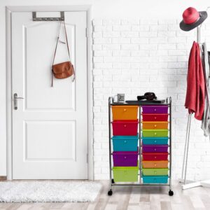 Seville Classics Rolling Utility Organizer Storage Cart for Home Office, School, Classroom, Scrapbook, Hobby, Craft, 15 Drawer, Multicolor (Pearlized)