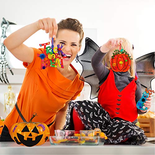 Winlyn 56 Sets Halloween Decorations DIY Hanging Wooden Halloween Ornaments Halloween Craft Kits Paintable Unfinished Wood Pumpkin Ghost Spider Googly Eyes for Kids Art Activity Trick or Treat Décor