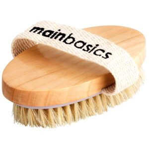 mainbasics dry brushing body brush for lymphatic drainage, dry skin, cellulite, blood circulation with exfoliating natural bristles for flawless skin