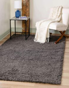 unique loom solid shag collection area rug (10' x 13' 11" rectangle, graphite gray)