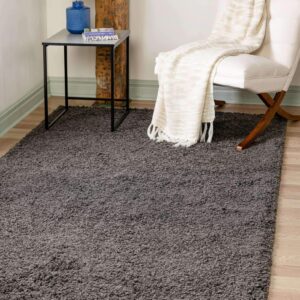 Unique Loom Solid Shag Collection Area Rug (10' x 13' 11" Rectangle, Graphite Gray)