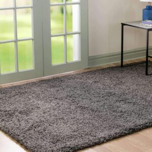 Unique Loom Solid Shag Collection Area Rug (10' x 13' 11" Rectangle, Graphite Gray)