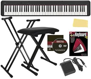 casio cdp-s150 88-key compact digital piano bundle with adjustable stand, bench, sustain pedal, instructional book, austin bazaar instructional dvd, and polishing cloth