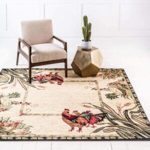 unique loom barnyard collection area rug - farm (4' 1" square, cream/ black)