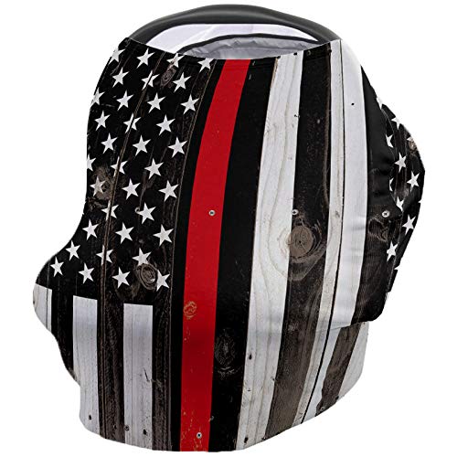 Nursing Cover Baby Car Seat Covers Breastfeeding Scarf Infant Stroller Covers Vintage Firefighter Flag Thin Red Line Newborn Carseat Canopy for Blanket/High Chair